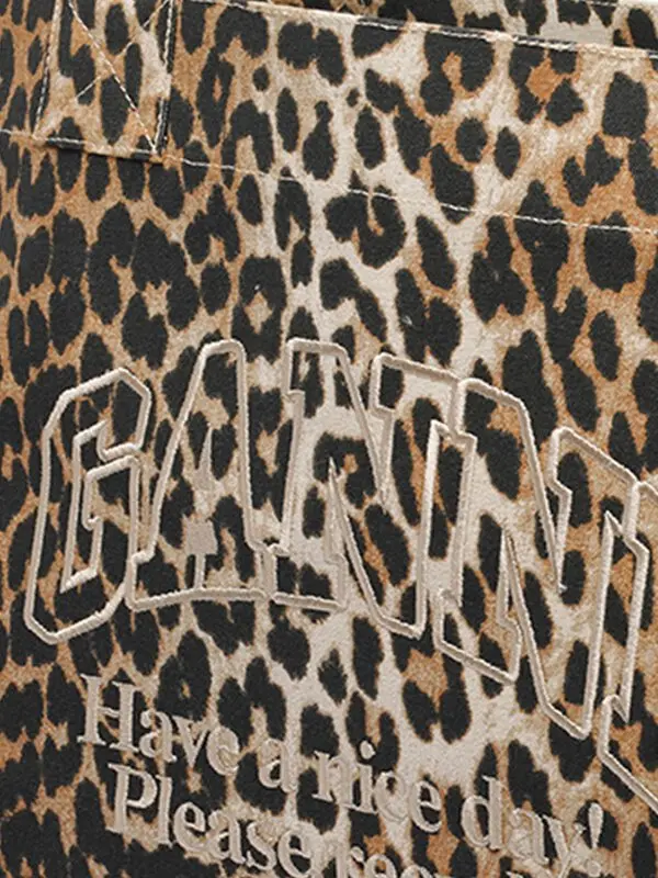 GANNI Recycled Cotton Animal Print Tote Bag - Brown