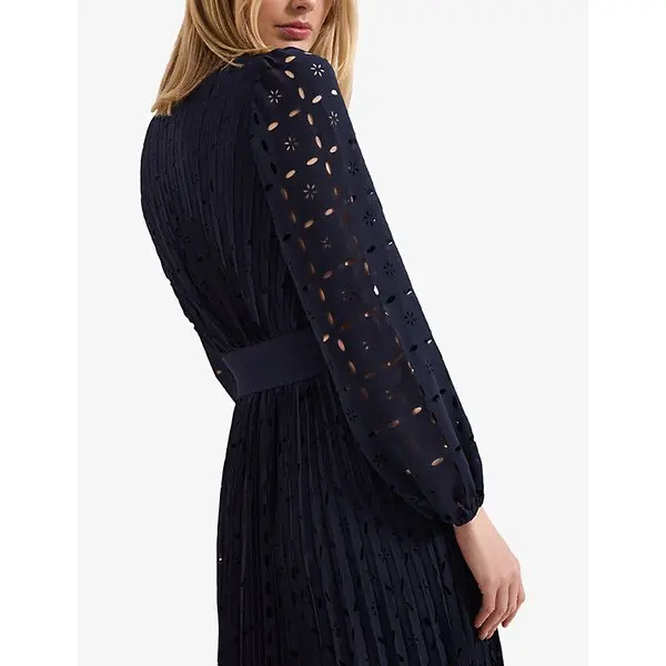 PHASE EIGHT Marina Cut-out Pleated Woven Midi Dress