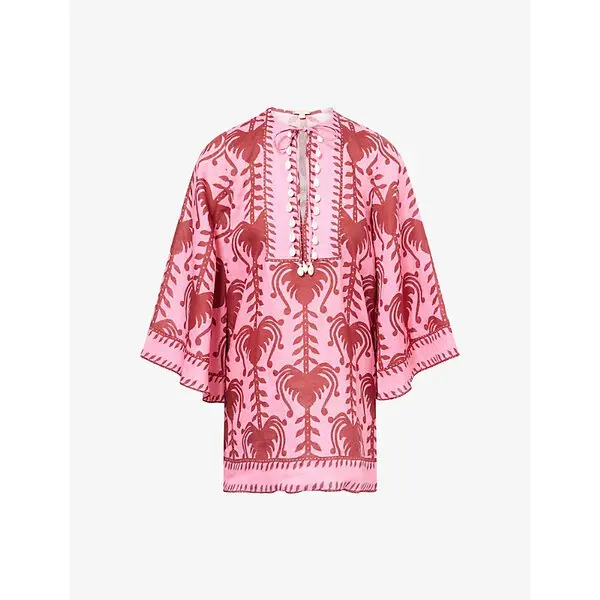 Johanna Ortiz Wild Savannah Printed Linen Tunic Dress - Pink/cheery