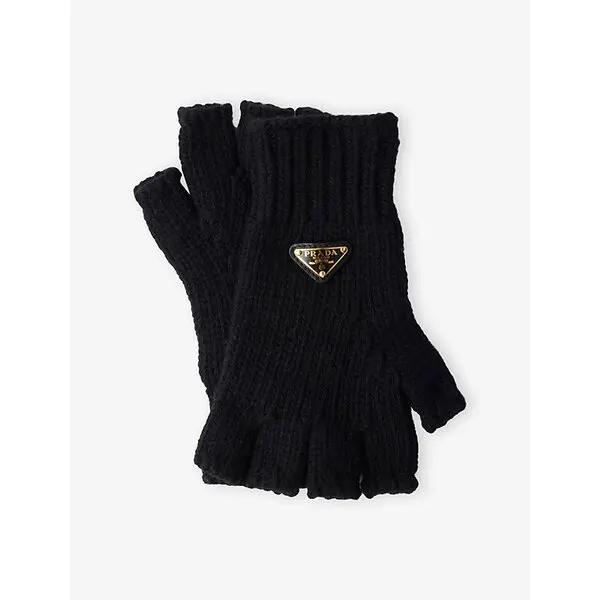 Prada Fingerless Wool Gloves - Black