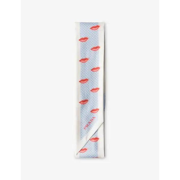 Prada Graphic-print Silk-twill Skinny Scarf - Light Blue