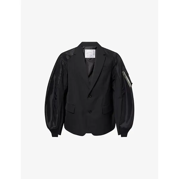 Sacai Tailored Contrast Wool-blend And Nylon Jacket