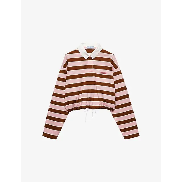 Prada Stripe-print Long-sleeve Cotton-jersey T-shirt - Pink