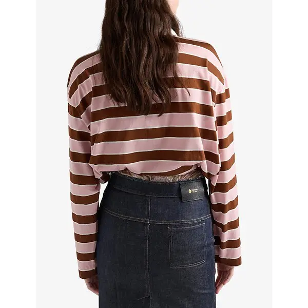 Prada Stripe-print Long-sleeve Cotton-jersey T-shirt - Pink