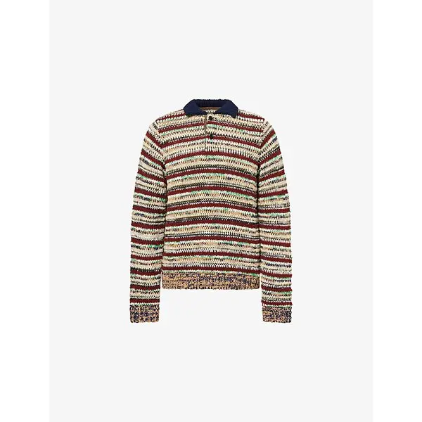 Sacai Collared Striped Knitted Jumper