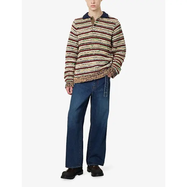 Sacai Collared Striped Knitted Jumper