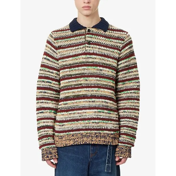 Sacai Collared Striped Knitted Jumper