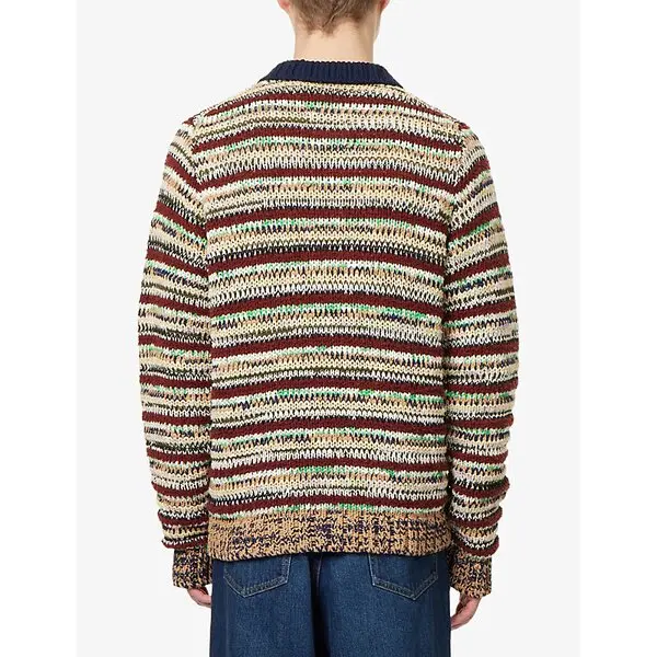 Sacai Collared Striped Knitted Jumper