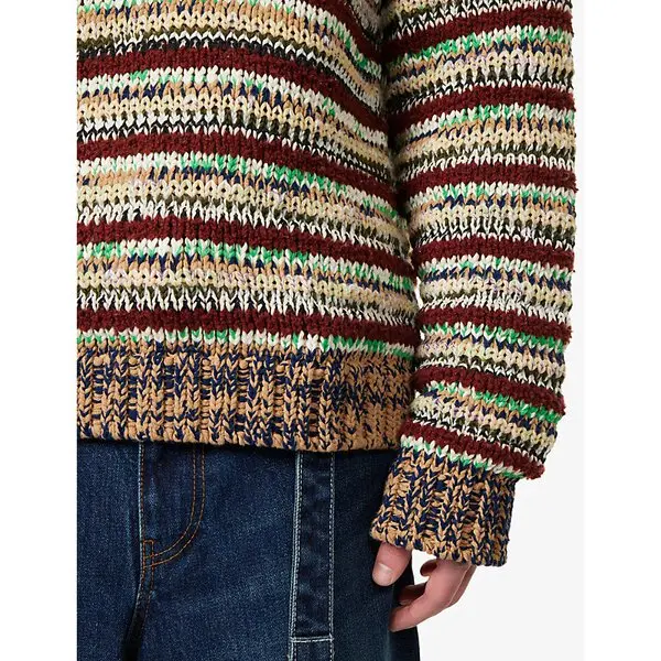 Sacai Collared Striped Knitted Jumper