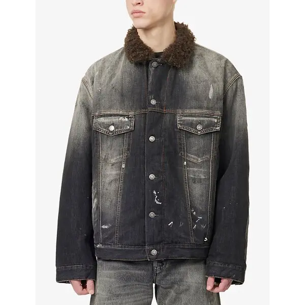 Acne Studios Faux-fur-collar Padded Denim Jacket - Black