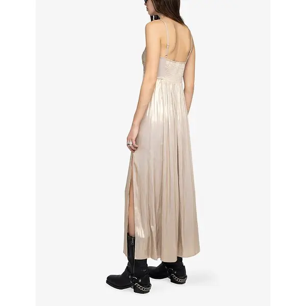 Zadig&Voltaire Rippie Pleated-bodice Satin Maxi Dress