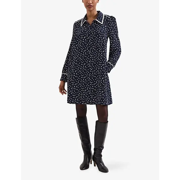 PHASE EIGHT Collared Spot-print Mini Dress