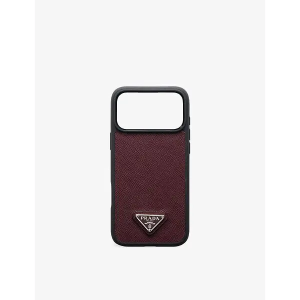 Prada Brand-plaque Leather Iphone 17 Pro Phone Case - Burgundy