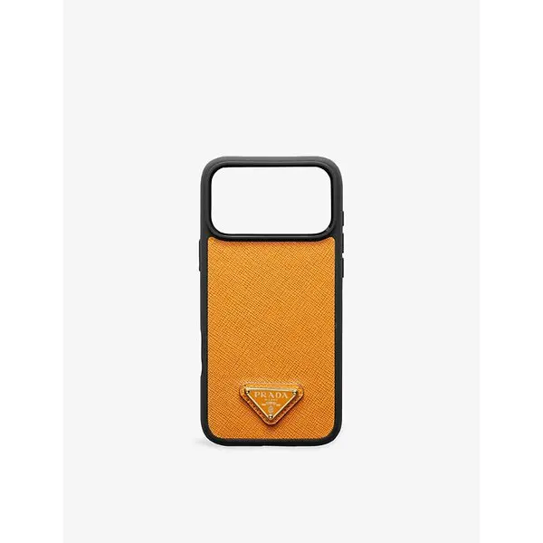 Prada Brand-plaque Leather Iphone 17 Pro Phone Case - Orange