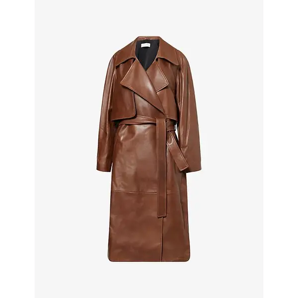 Nour Hammour Belted Leather Trench Coat