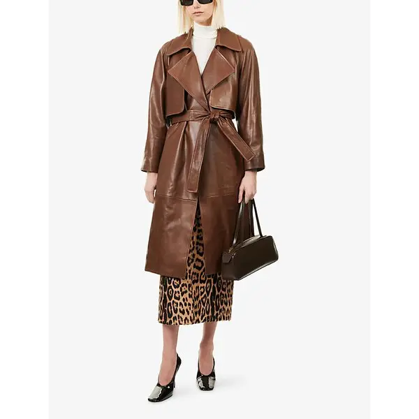 Nour Hammour Belted Leather Trench Coat