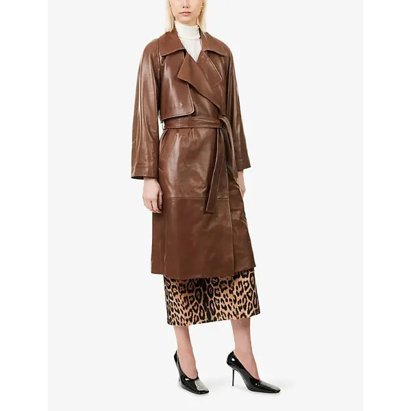 Nour Hammour Belted Leather Trench Coat