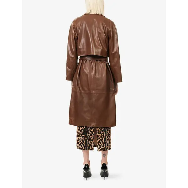 Nour Hammour Belted Leather Trench Coat