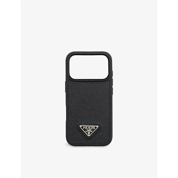 Prada Brand-plaque Leather Iphone 17 Pro Phone Case - Black