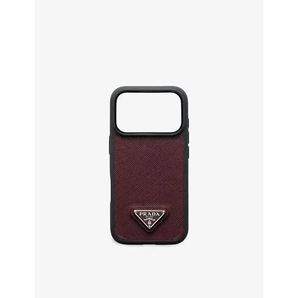 Prada Brand-plaque Leather Iphone 17 Pro Phone Case - Burgundy