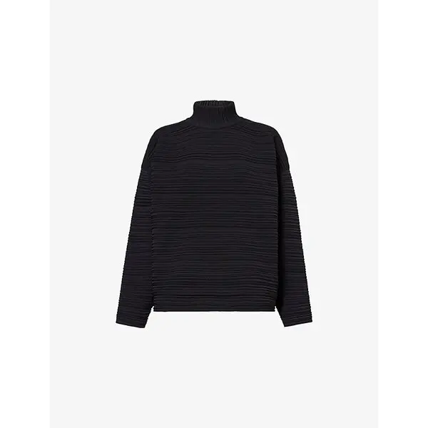 Issey Miyake Crepe High-neck Knitted Top - Black