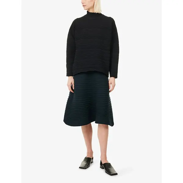 Issey Miyake Crepe High-neck Knitted Top - Black