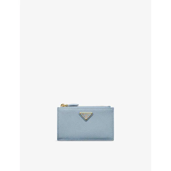 Prada Graphic-print Leather Card Holder - Light Blue