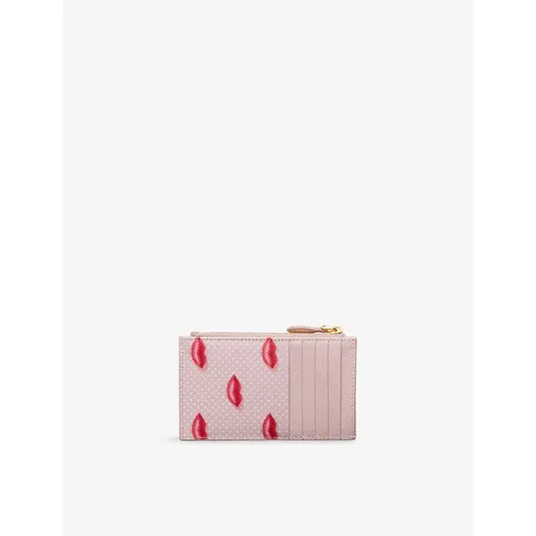 Prada Graphic-print Leather Card Holder - Pink