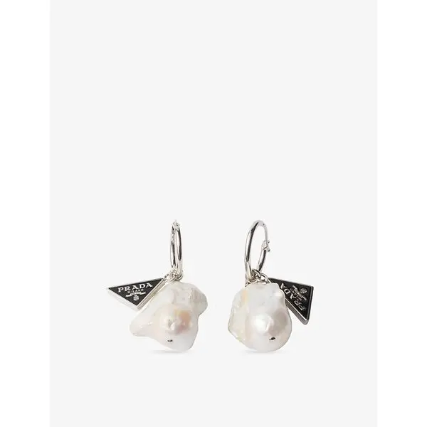 Prada Metal And Pearl Drop Earrings - Gold/silver