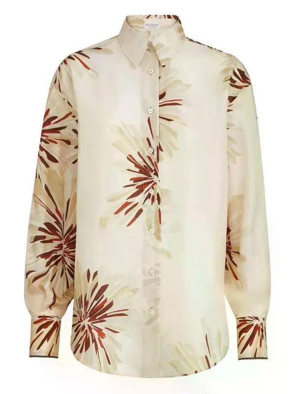 Brunello Cucinelli Silk Bloom Print Shirt