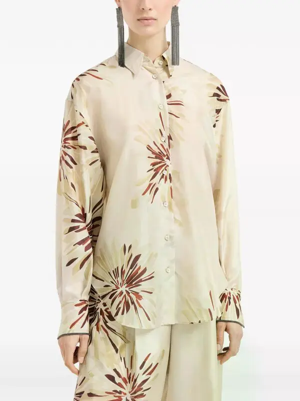 Brunello Cucinelli Silk Bloom Print Shirt