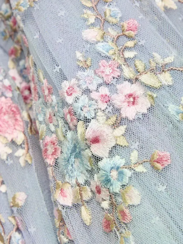 NEEDLE & THREAD Lunaria Floral-embroidered Tulle Gown