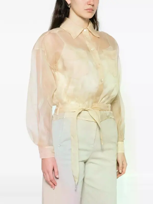 PANICALE Sheer Finish Button-up Shirt With Chest Pockets