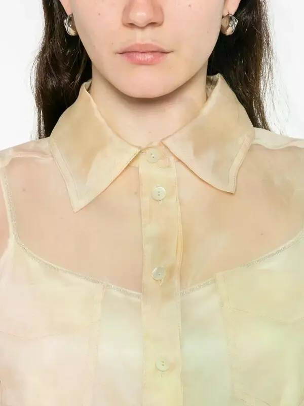 PANICALE Sheer Finish Button-up Shirt With Chest Pockets