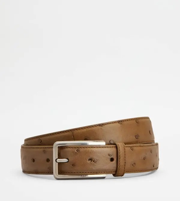 TOD'S Ostrich Leather Belt With Metal Buckle