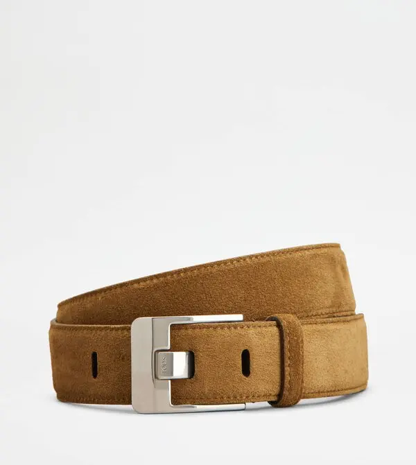 TOD'S Suede Belt With Maxi Branded Tongue