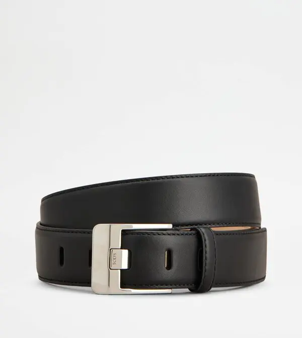 TOD'S Leather Belt With Maxi Branded Tongue - Black