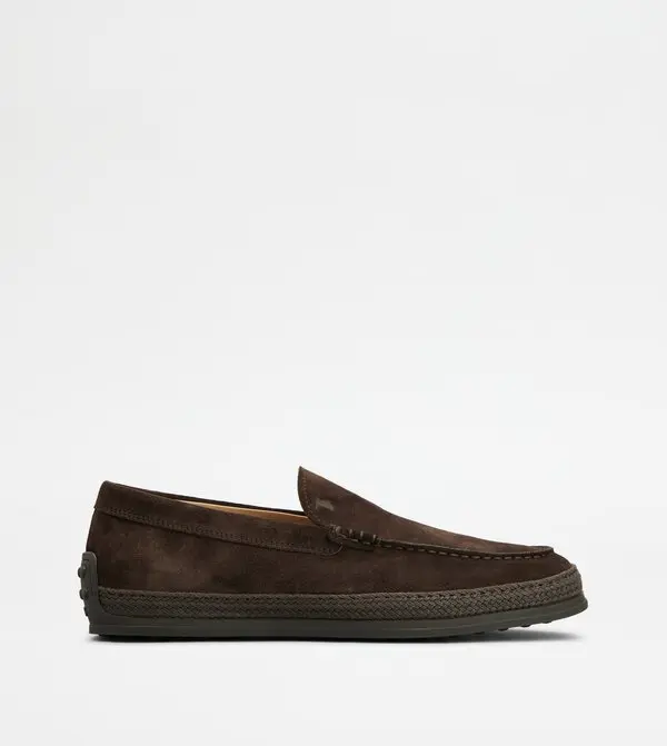 TOD'S Suede Slip-ons With Raffia Detailing - Brown