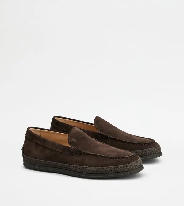 TOD'S Suede Slip-ons With Raffia Detailing