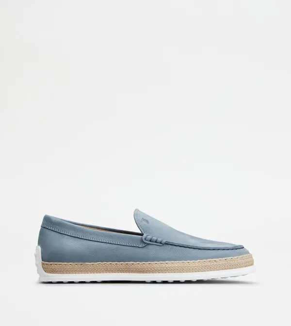 TOD'S Nubuck Slip-ons With Raffia Detailing - Light Blue