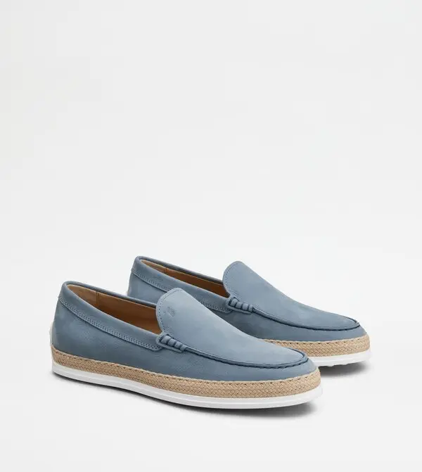 TOD'S Nubuck Slip-ons With Raffia Detailing