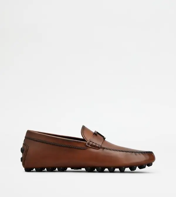 TOD'S T Timeless Gommino Bubble Leather Loafers - Brown