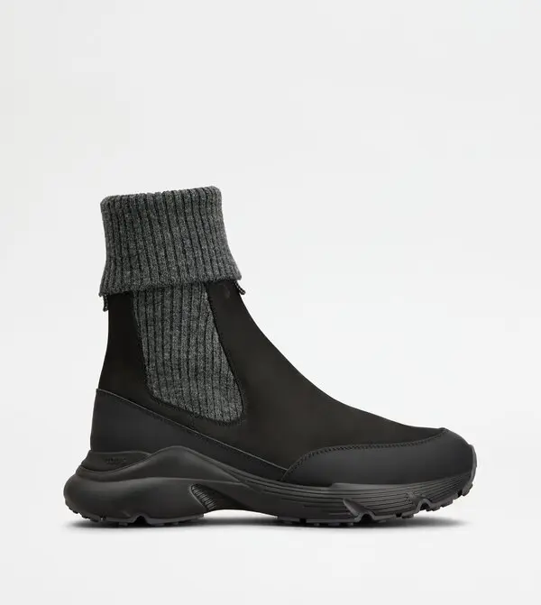 TOD'S Chelsea Boots In Nubuck And Knit - Black