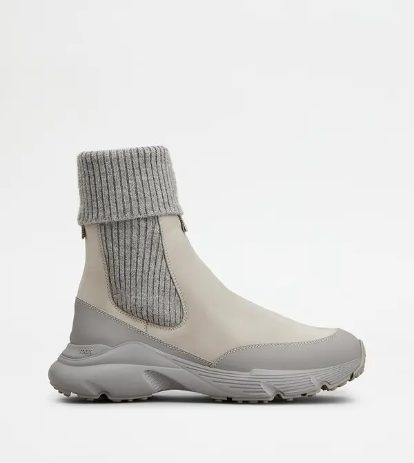 TOD'S Chelsea Boots In Nubuck And Knit - Grey