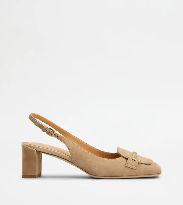 TOD'S Suede Slingback Pumps - Beige