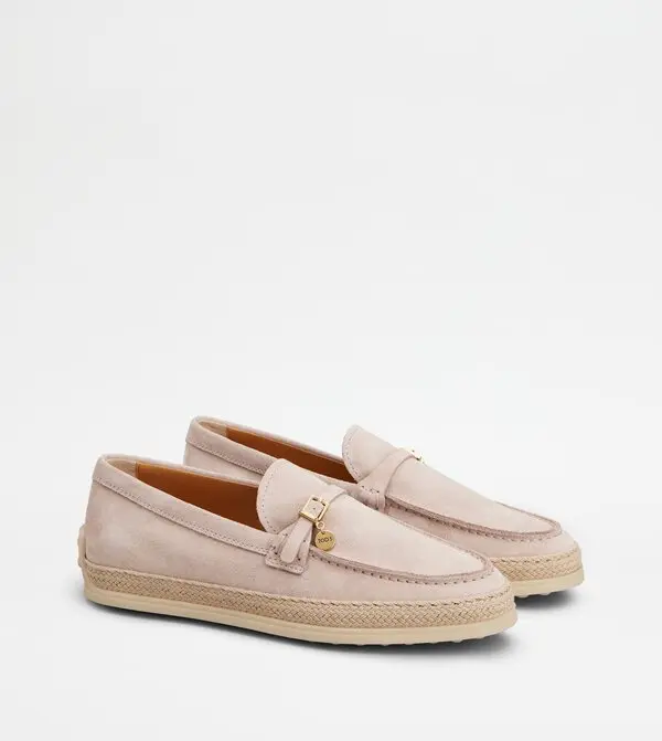 TOD'S Suede Loafers With Raffia Detailing