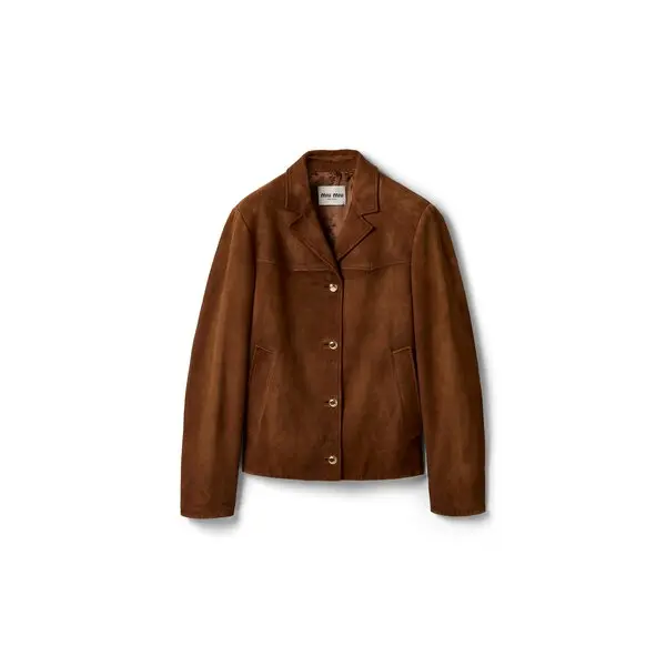 Miu Miu Waxed Suede Leather Blouson Jacket - Brandy