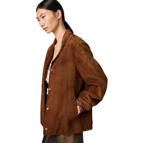 Miu Miu Waxed Suede Leather Blouson Jacket - Brandy