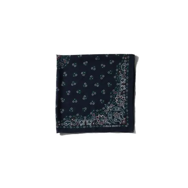 Miu Miu Printed Wool And Cashmere Scarf - Navy