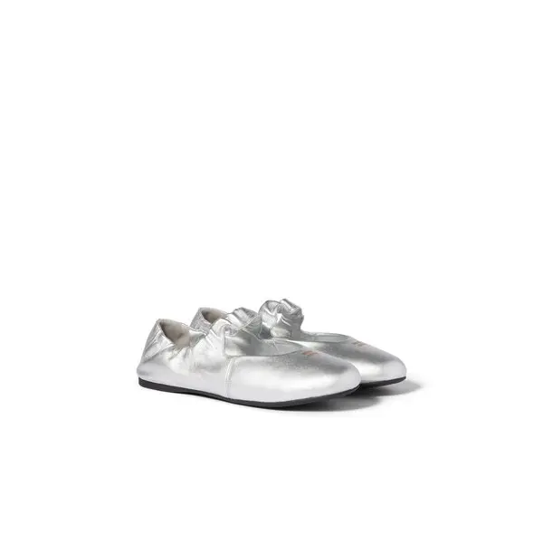 Miu Miu Ruched Nappa Leather Ballerinas - Silver